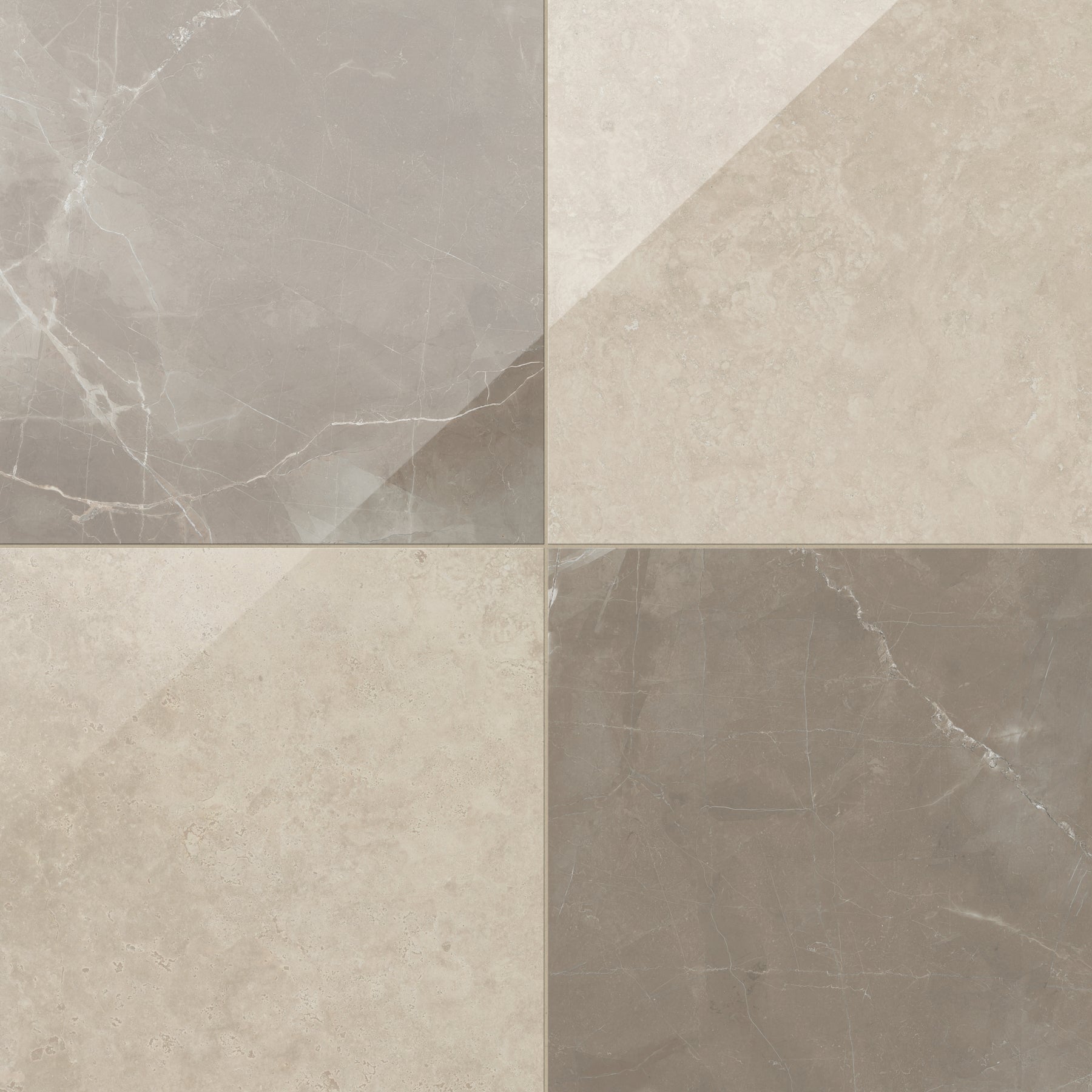 Leona 24x24 Checkerboard Polished Porcelain Tile in Marfil and Amani B