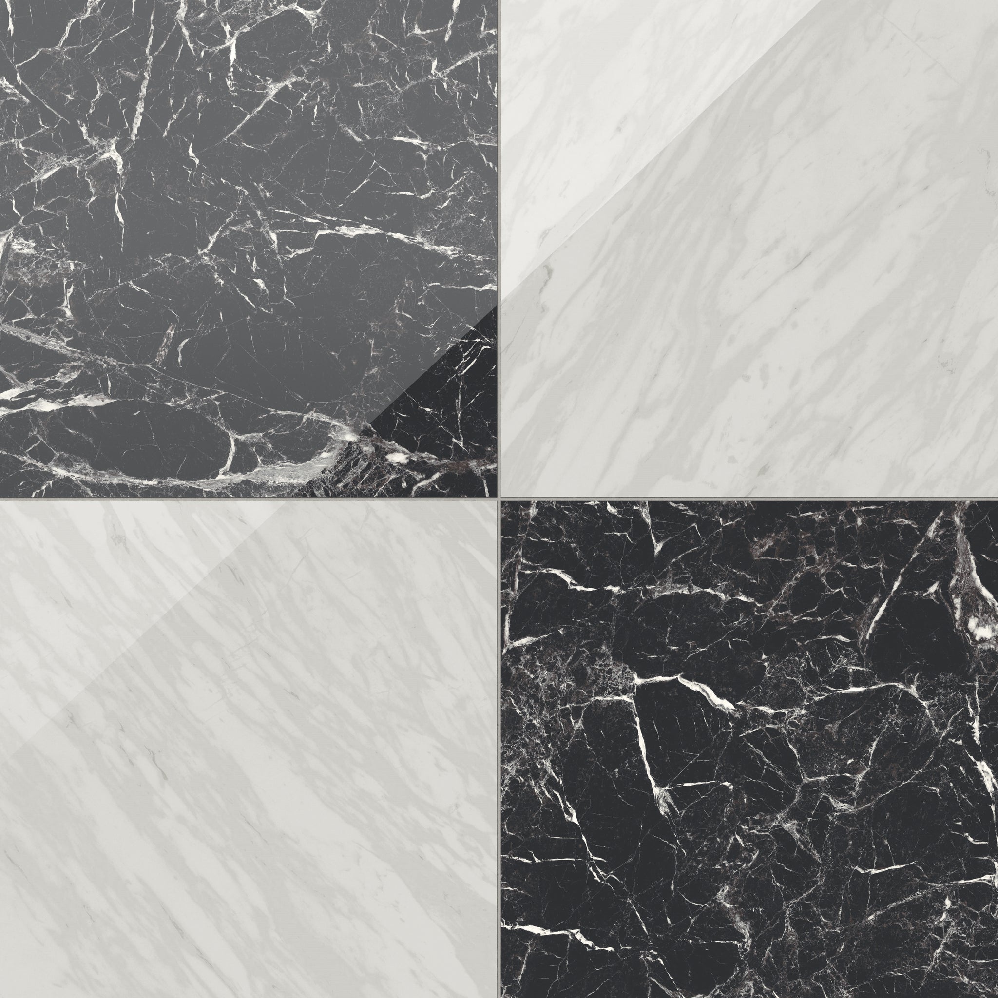 Blair 24x24 Checkerboard Polished Porcelain Tile in Marmo Black and ...