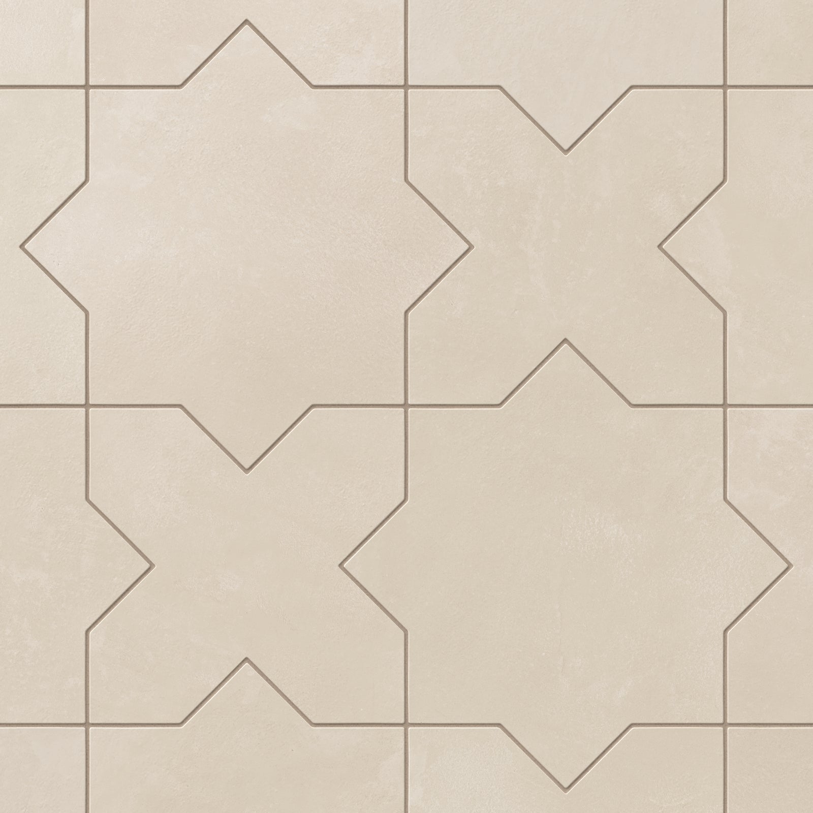 Isabel 11x11 Matte Porcelain Tile Star in Cream and Cross in Cream