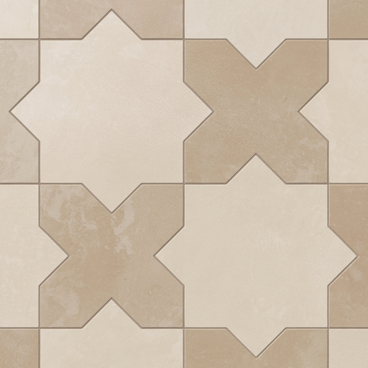 Isabel 11x11 Matte Porcelain Tile Star in Cream and Cross in Sand