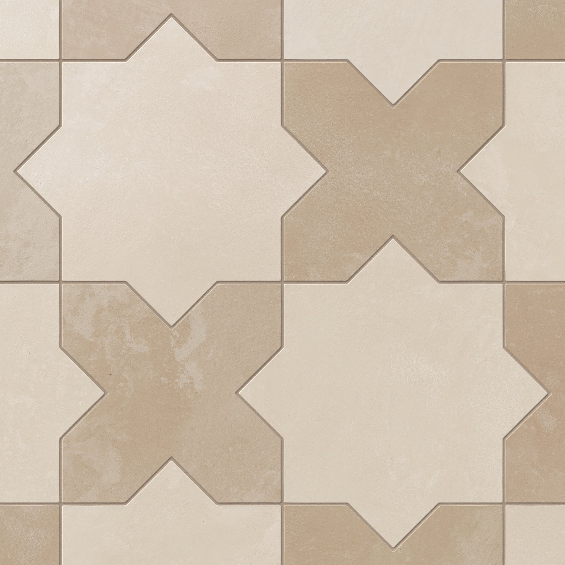 Isabel 11x11 Matte Porcelain Tile Star in Cream and Cross in Sand