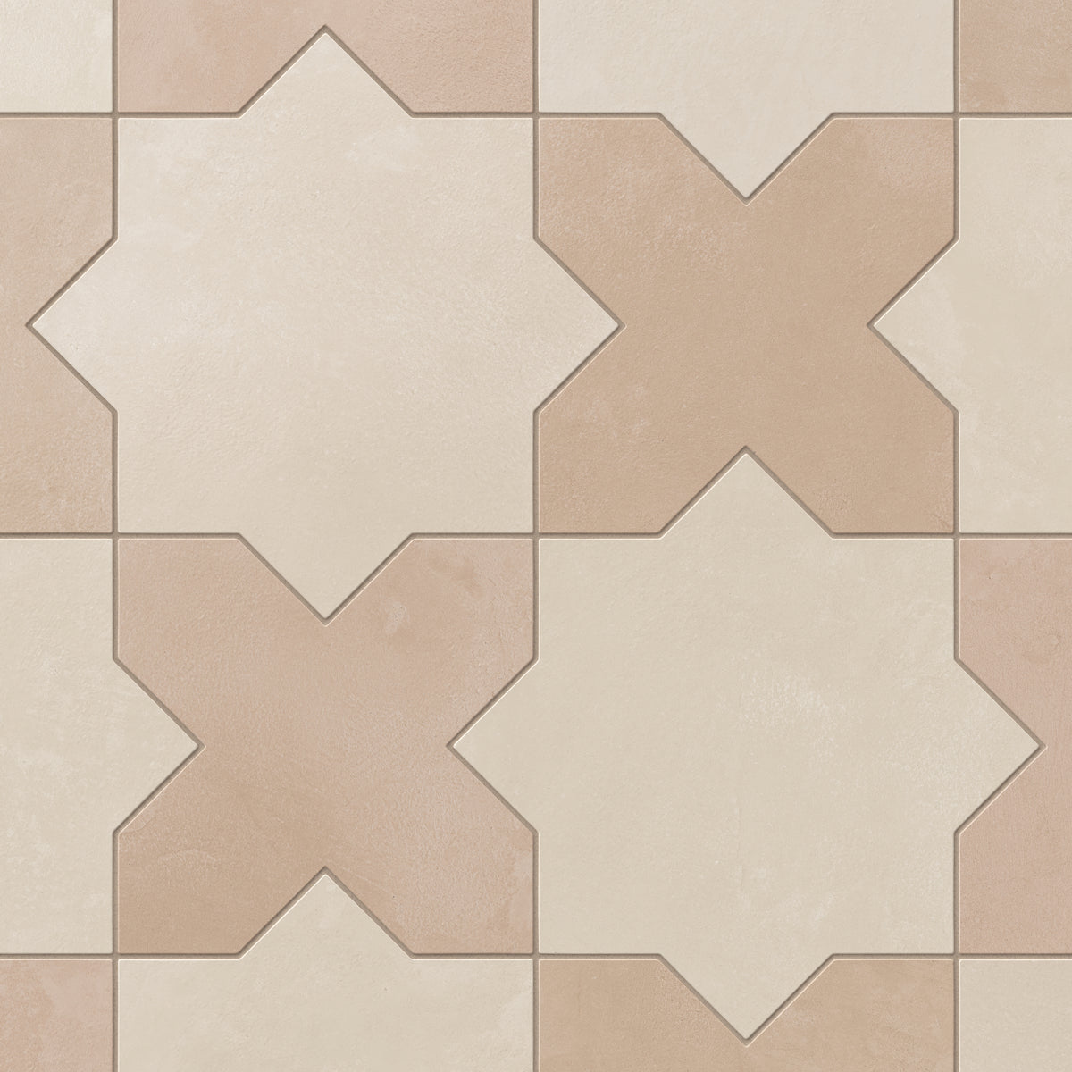Isabel 11x11 Matte Porcelain Tile Star in Cream and Cross in Rosewood