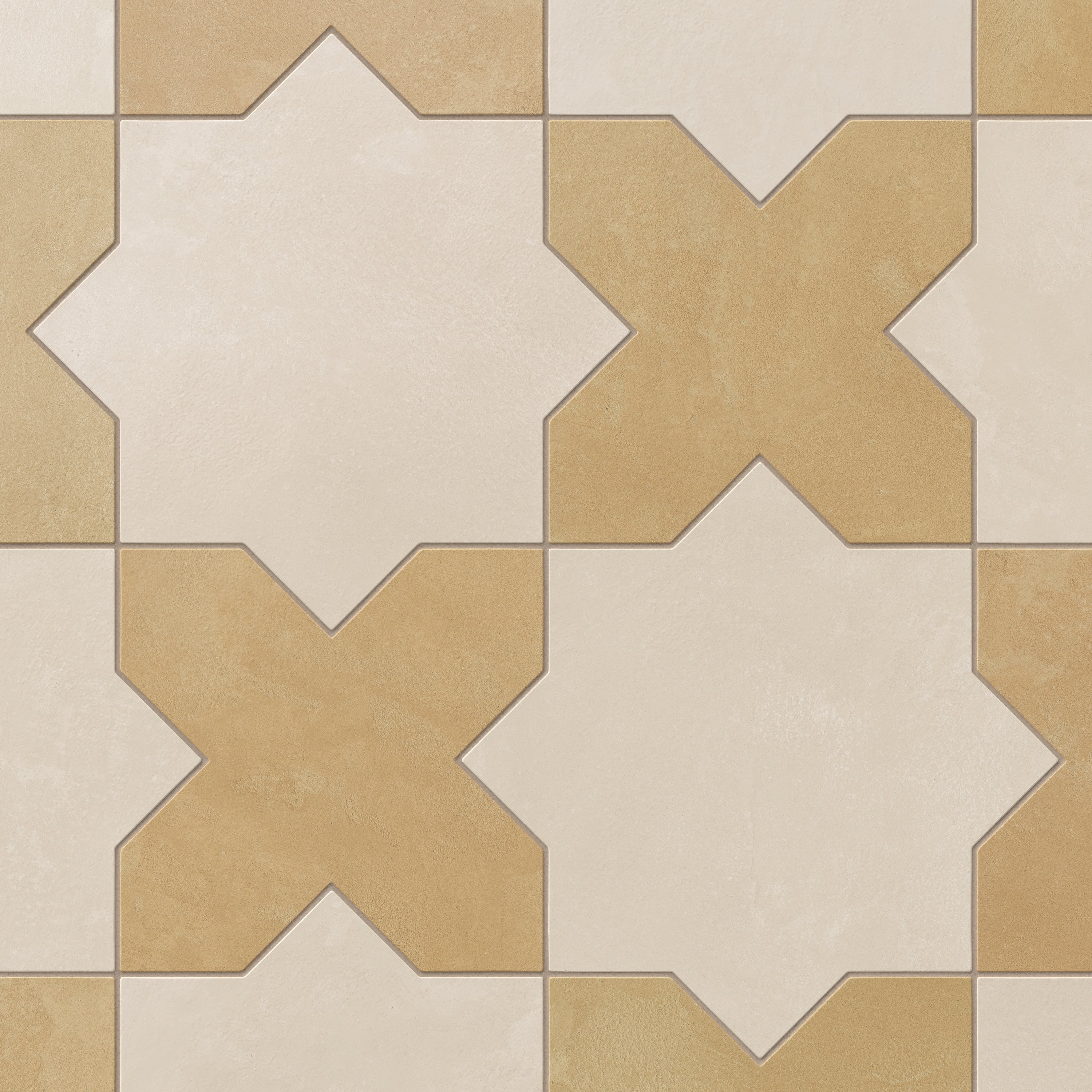 Isabel 11x11 Matte Porcelain Tile Star in Cream and Cross in Daffodil