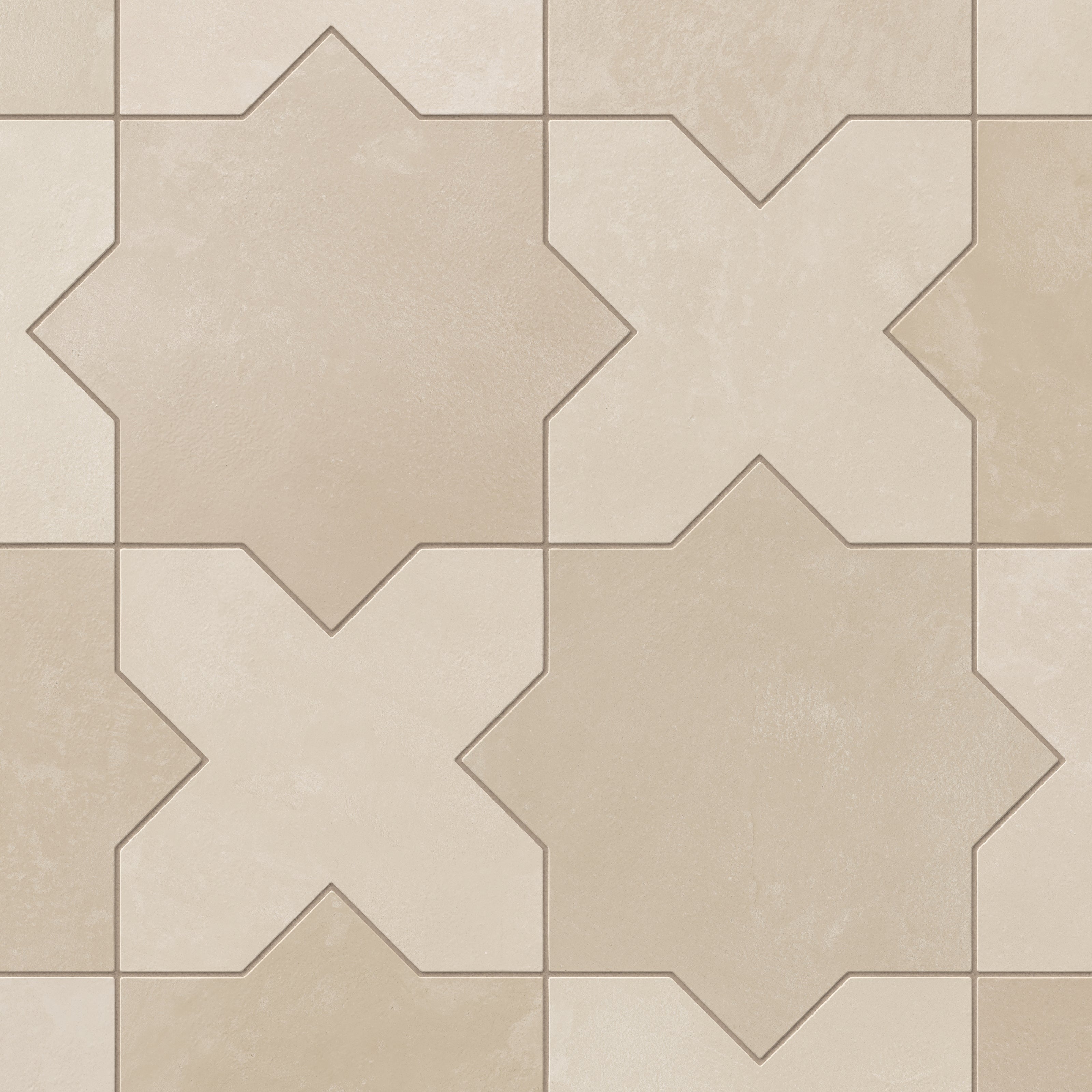Isabel 11x11 Matte Porcelain Tile Star in Almond Mist and Cross in Cre
