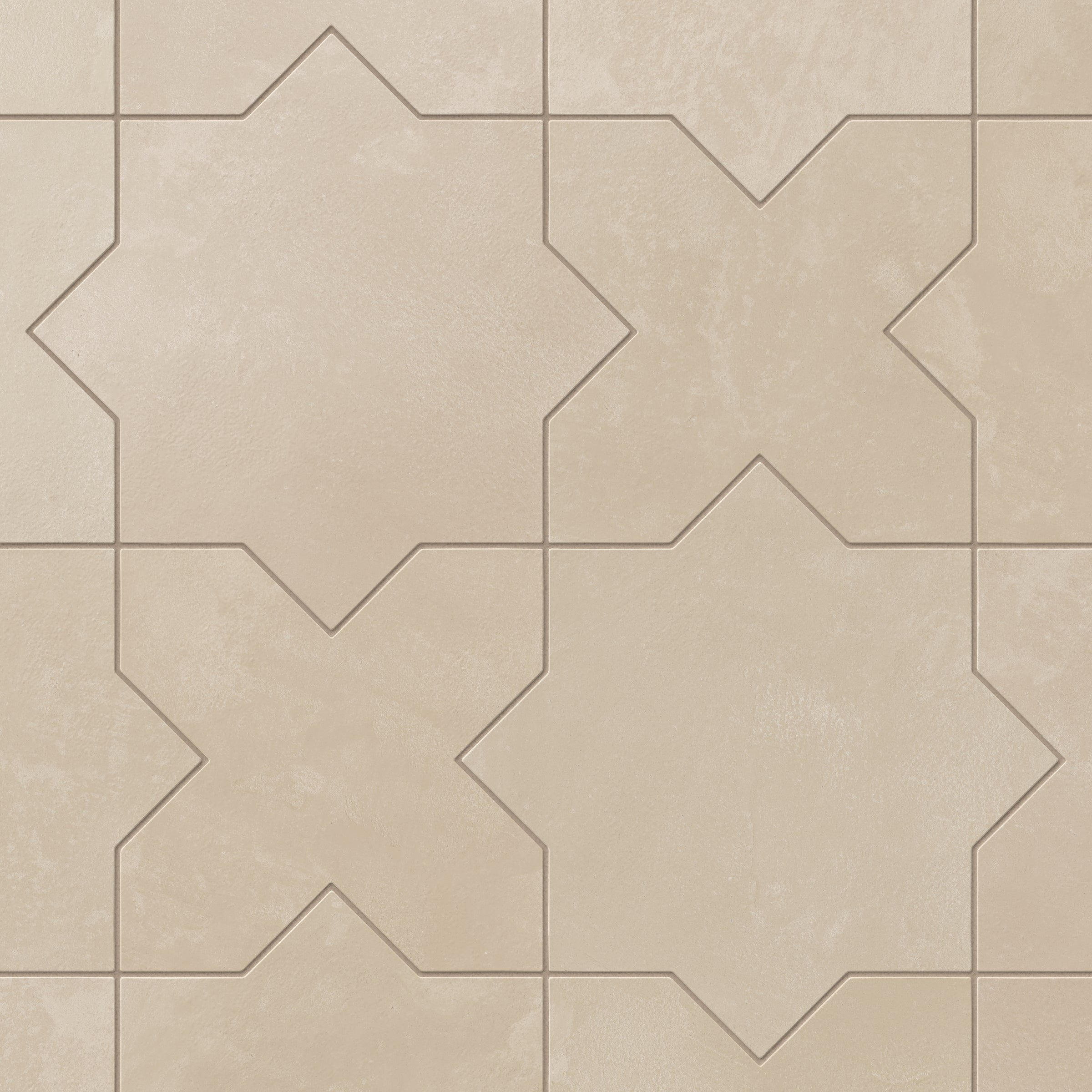 Isabel 11x11 Matte Porcelain Tile Star in Almond Mist and Cross in Alm