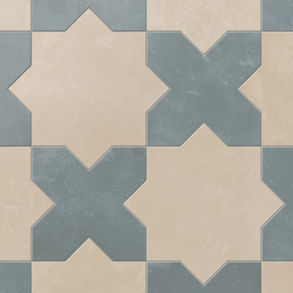 Isabel 11x11 Matte Porcelain Tile Star in Almond Mist and Cross in Sla