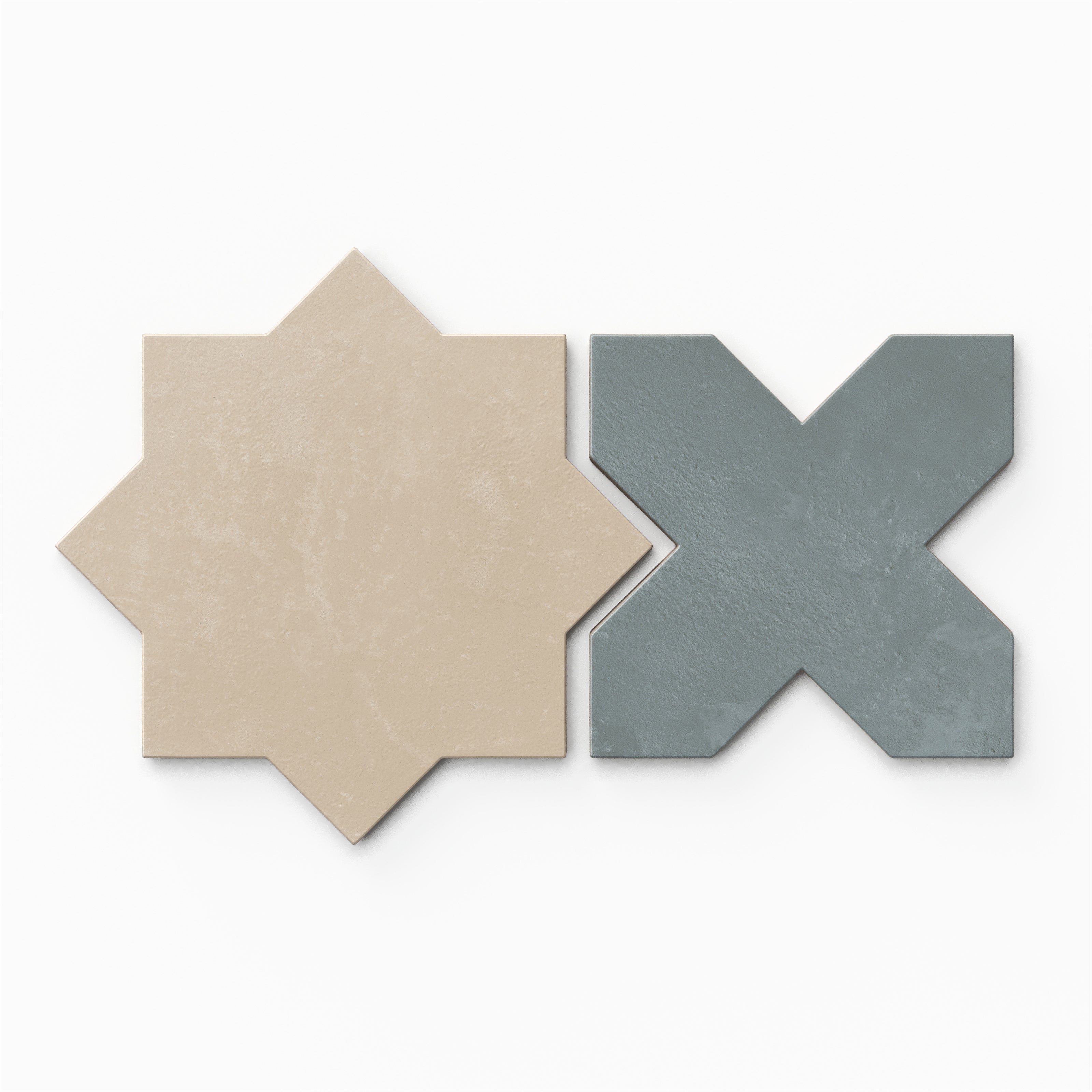 Isabel 11x11 Matte Porcelain Tile Star in Almond Mist and Cross in Sla