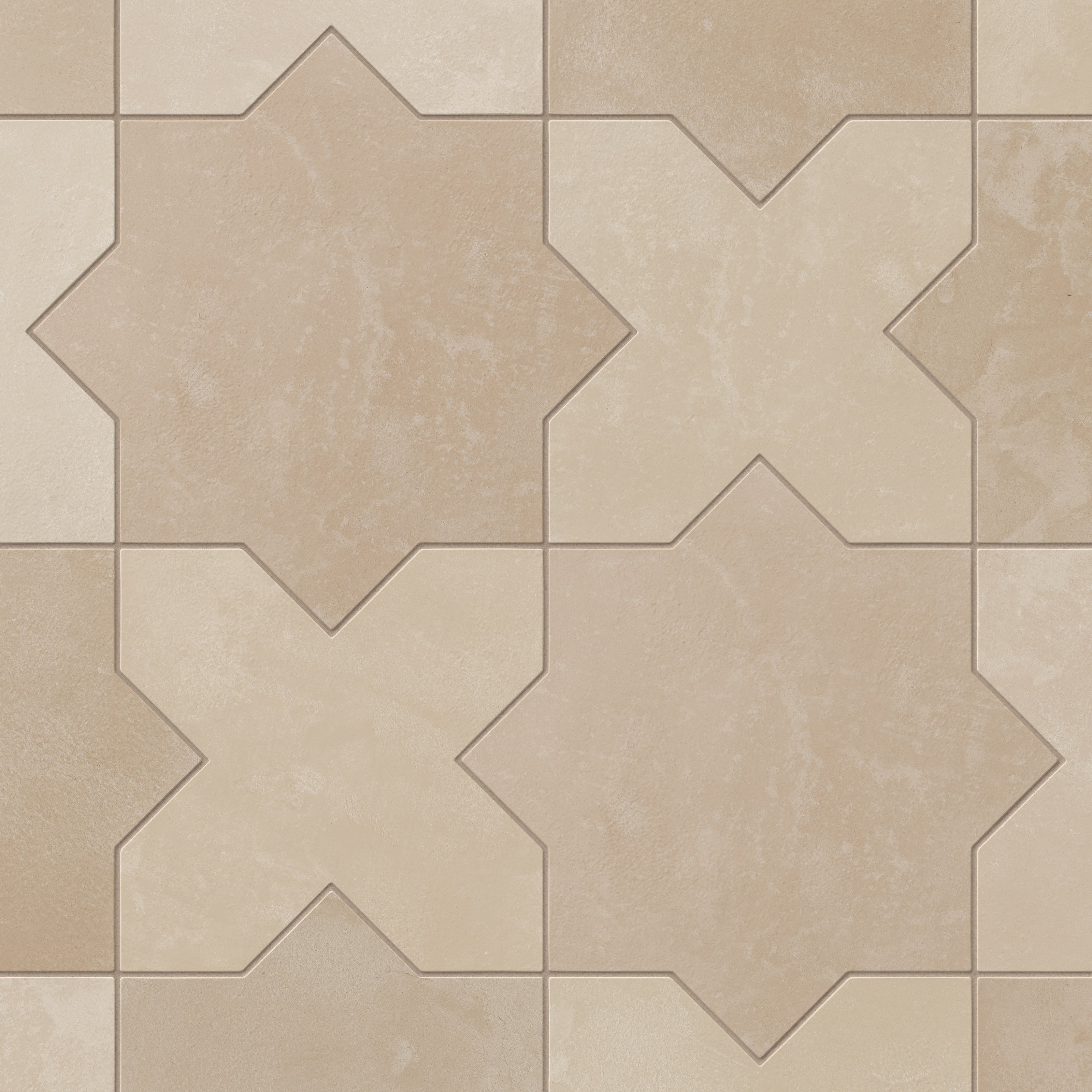 Isabel 11x11 Matte Porcelain Tile Star in Sand and Cross in Almond Mis