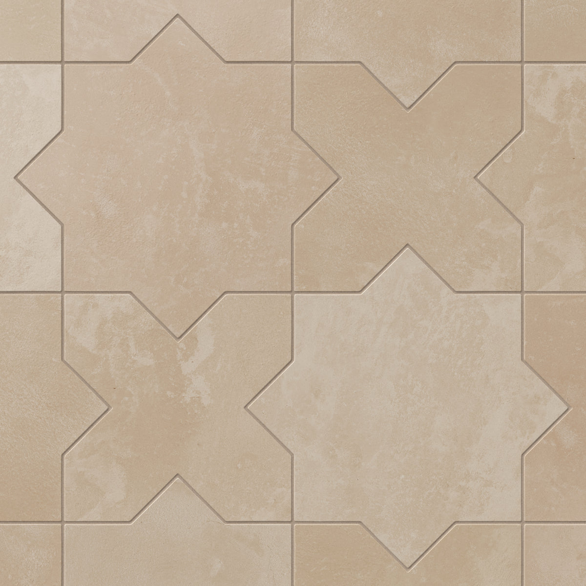 Isabel 11x11 Matte Porcelain Tile Star in Sand and Cross in Sand