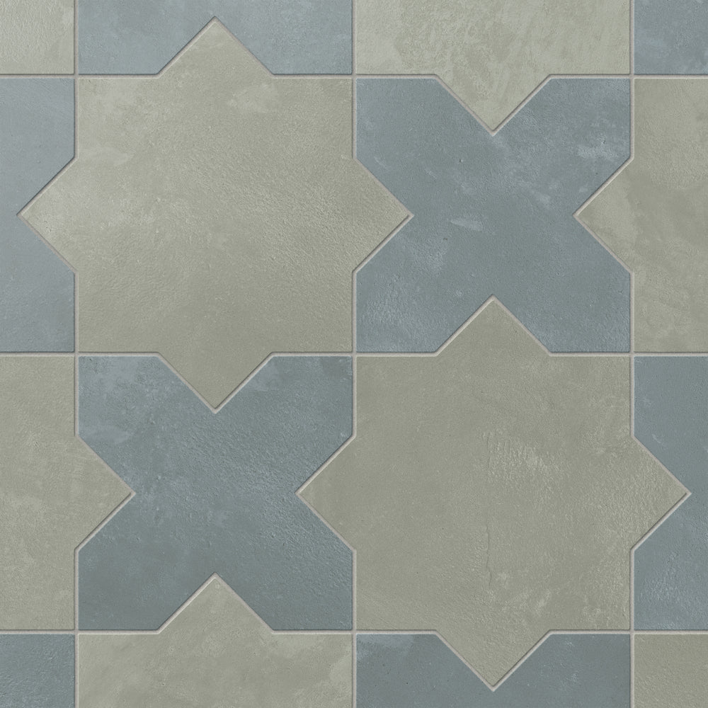 Isabel 11x11 Matte Porcelain Tile Star in Seasalt and Cross in Slate