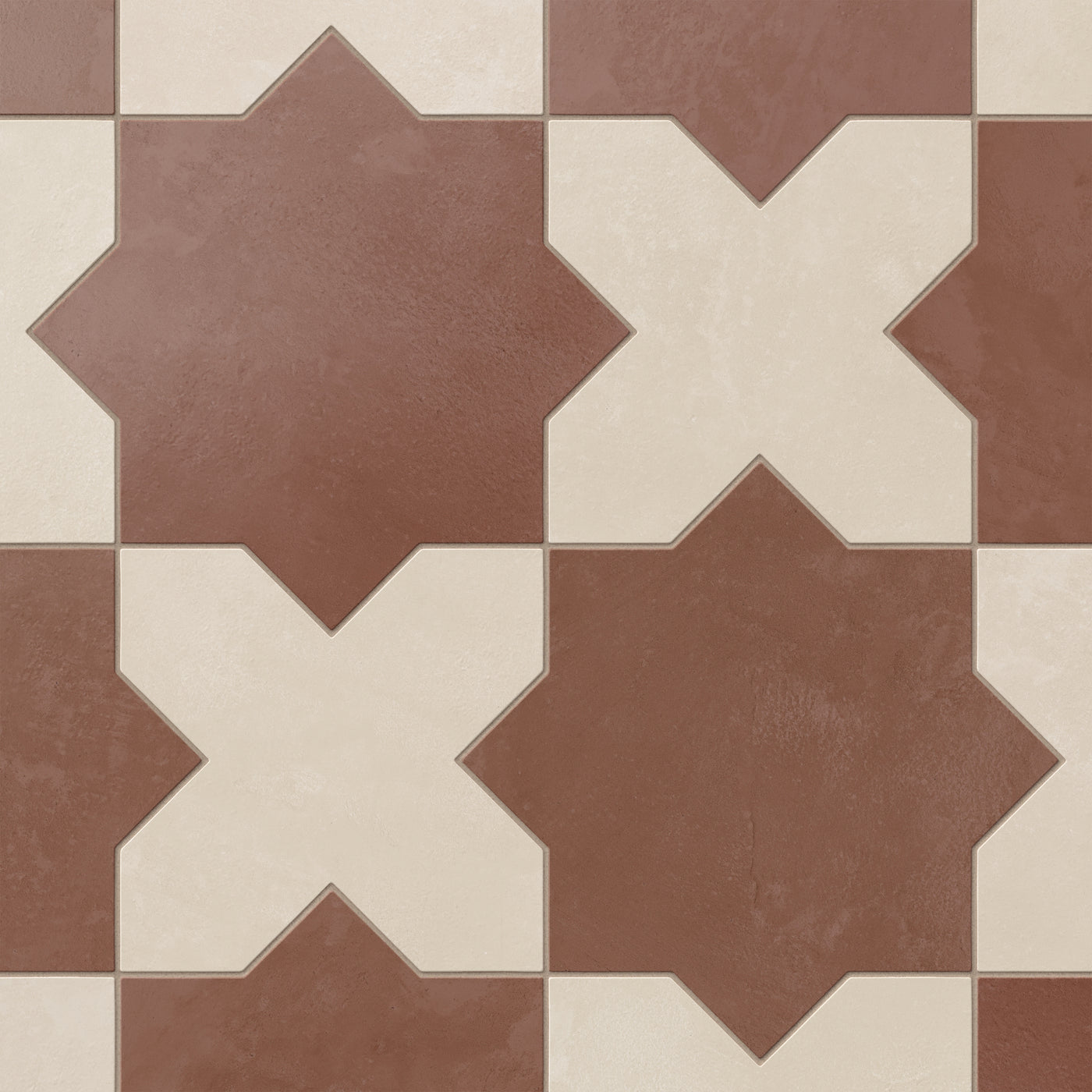 Isabel 11x11 Matte Porcelain Tile Star in Rust and Cross in Cream