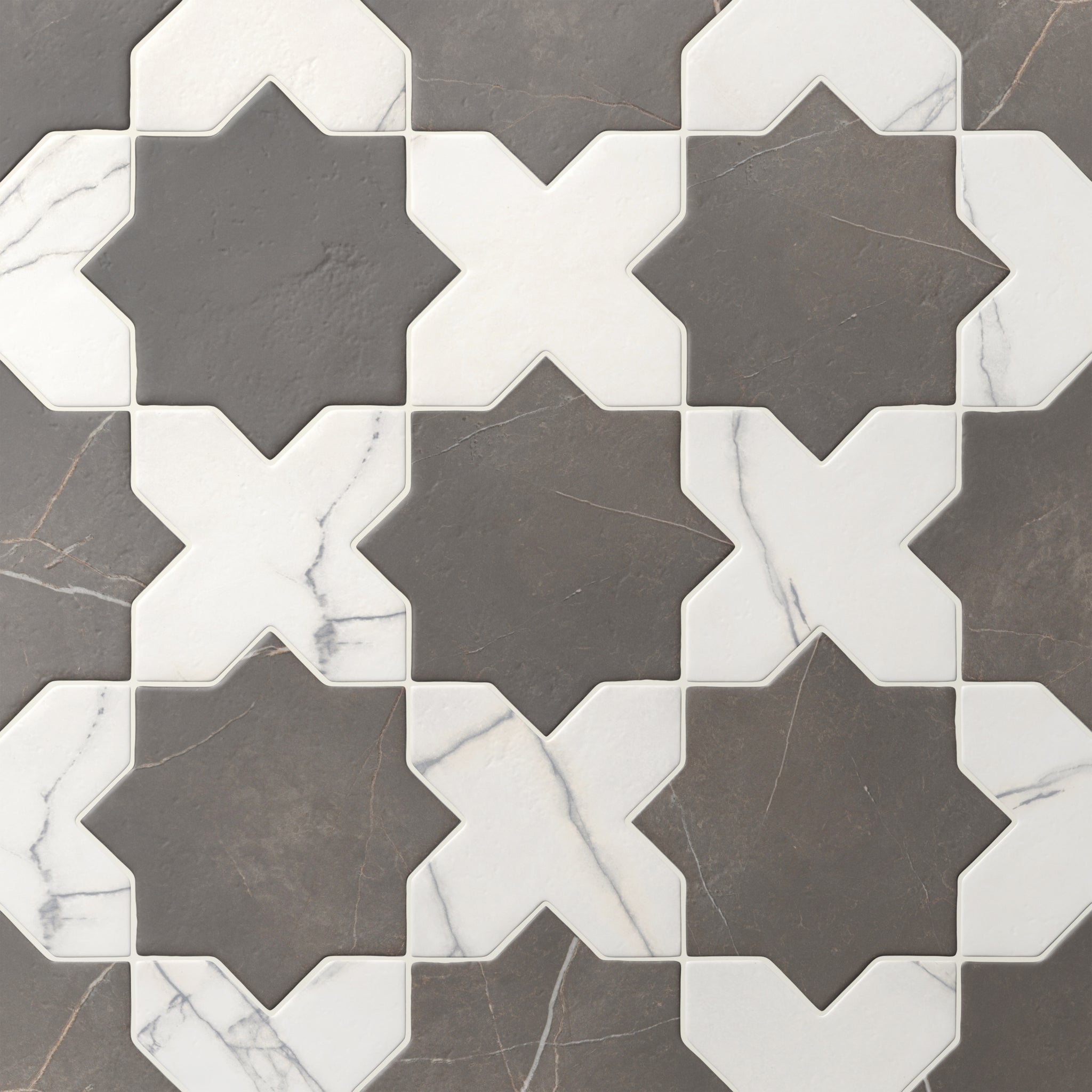 Aslan 6x12 Porcelain Tile Star in Imperial and Cross in Calacatta