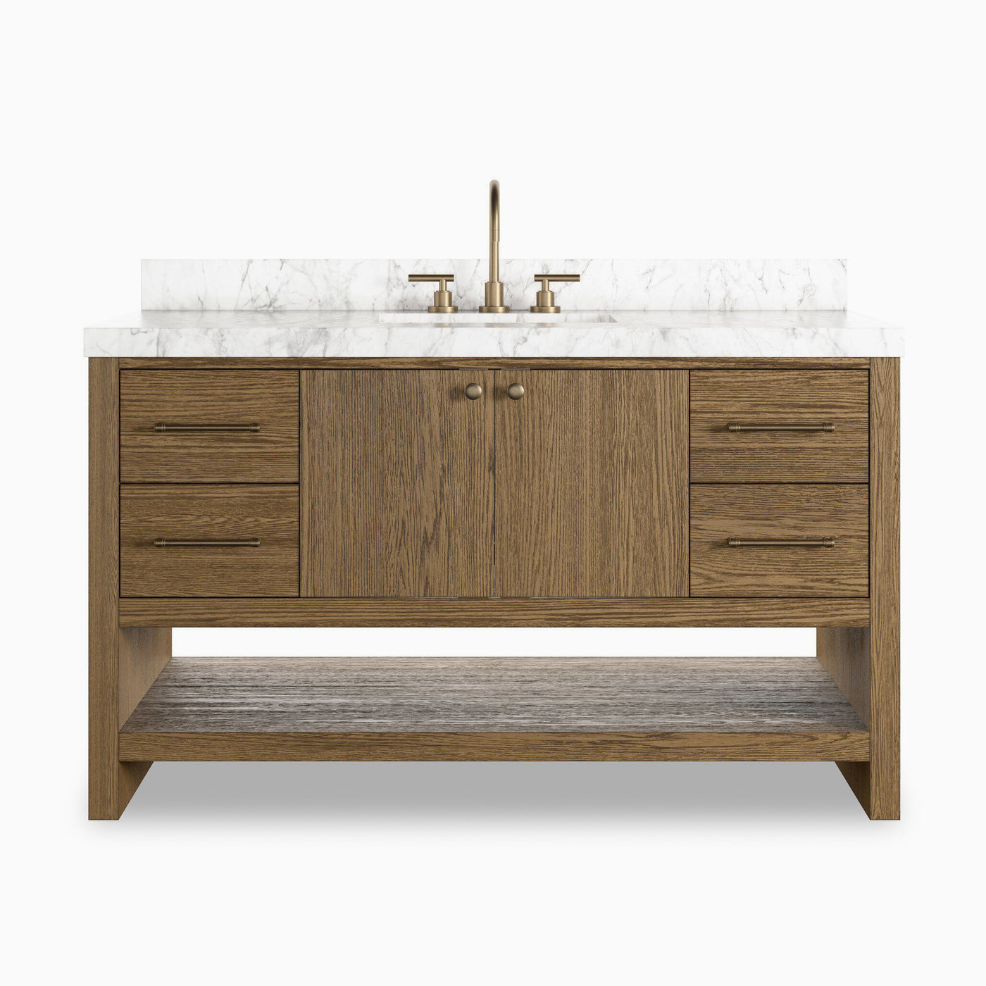 Maxine 55" Single Vanity in Washed Natural Veneer with Carrara Marble