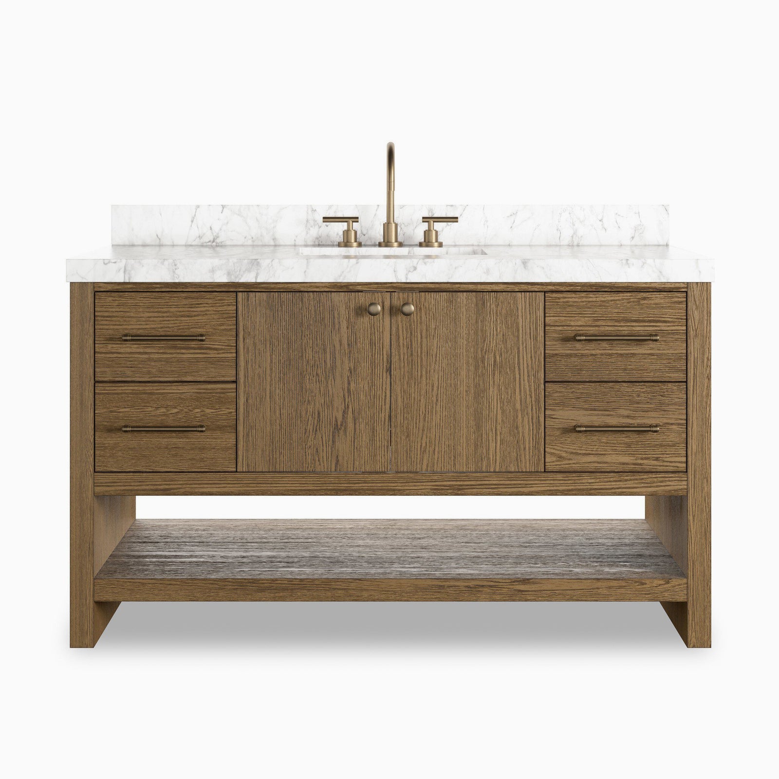Maxine 55" Single Vanity in Washed Natural Veneer with Carrara Marble