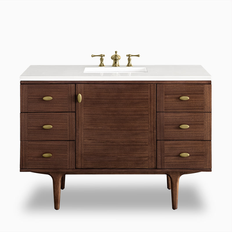 Demi 48" Single Vanity in Mid-Century Walnut with 3 cm White Zeus Quar