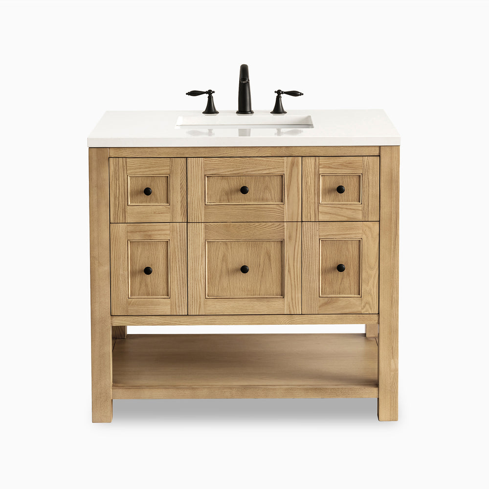 Bridgette 36" Single Vanity in Light Natural Oak with 3 cm White Zeus