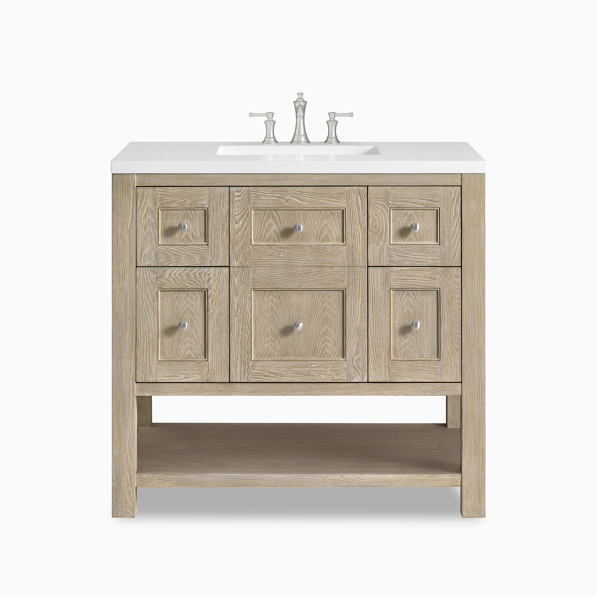 Bridgette 36" Single Vanity in Whitewashed Oak with 3 cm White Zeus Qu