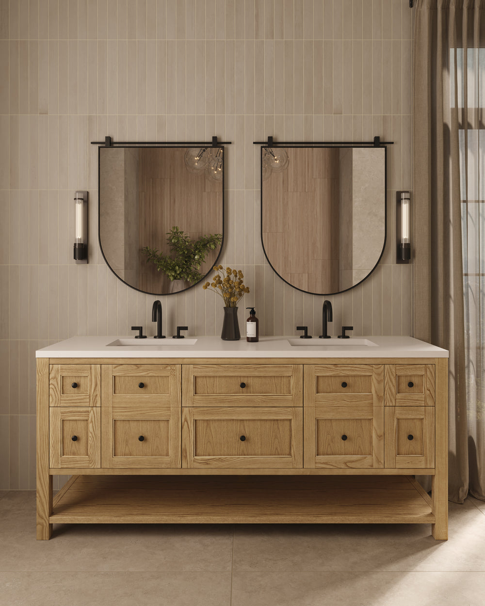 Bridgette 72" Double Vanity in Light Natural Oak with 3 cm White Zeus
