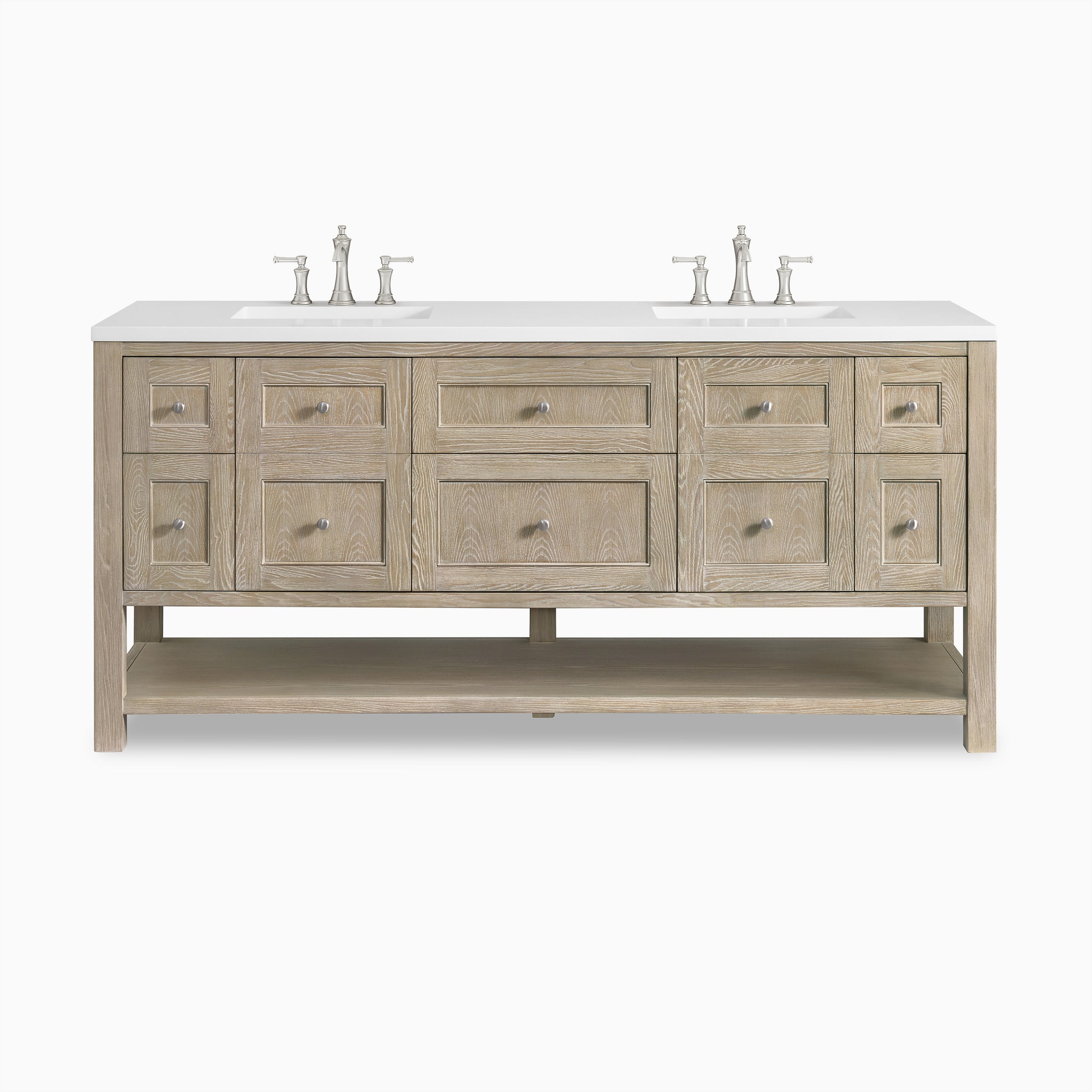 Bridgette 72" Double Vanity in Whitewashed Oak with 3 cm White Zeus Qu
