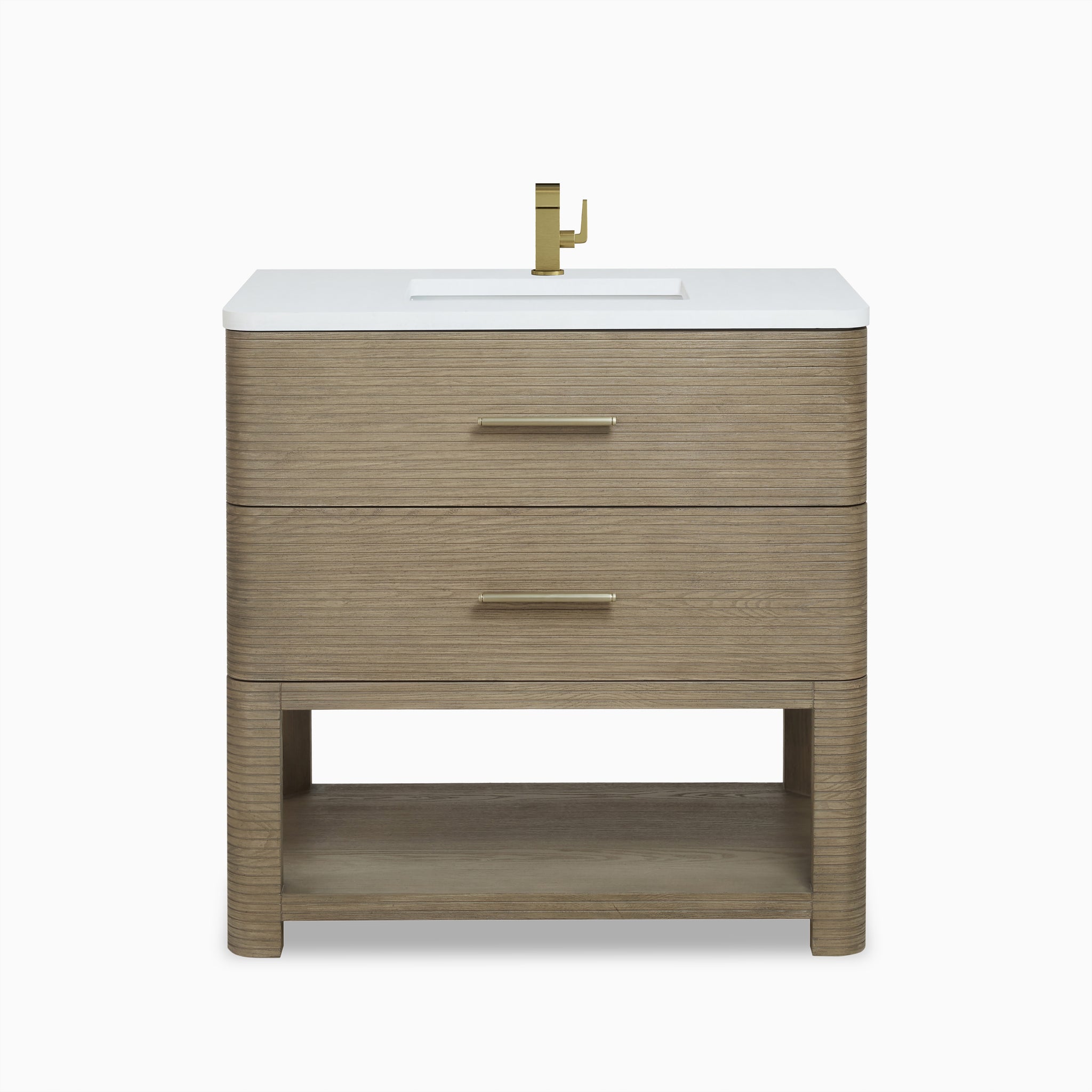 Paxton 36" Single Vanity in Pebble Oak with 3 cm White Zeus Quartz Top