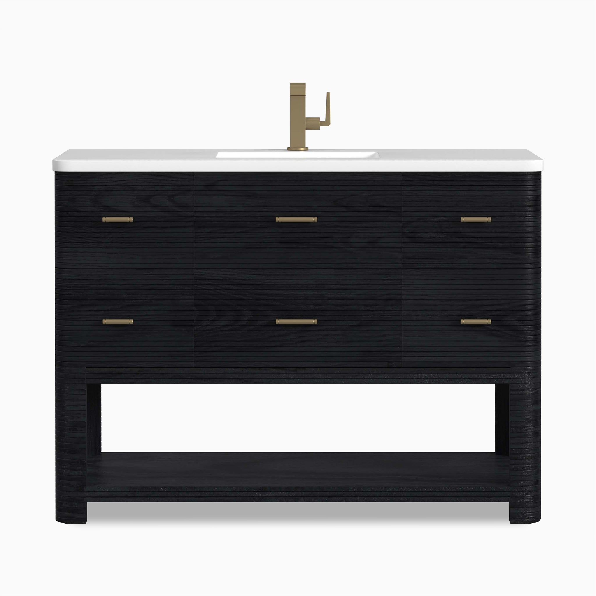 Paxton 48" Single Vanity in Carbon Oak with 3 cm White Zeus Quartz Top