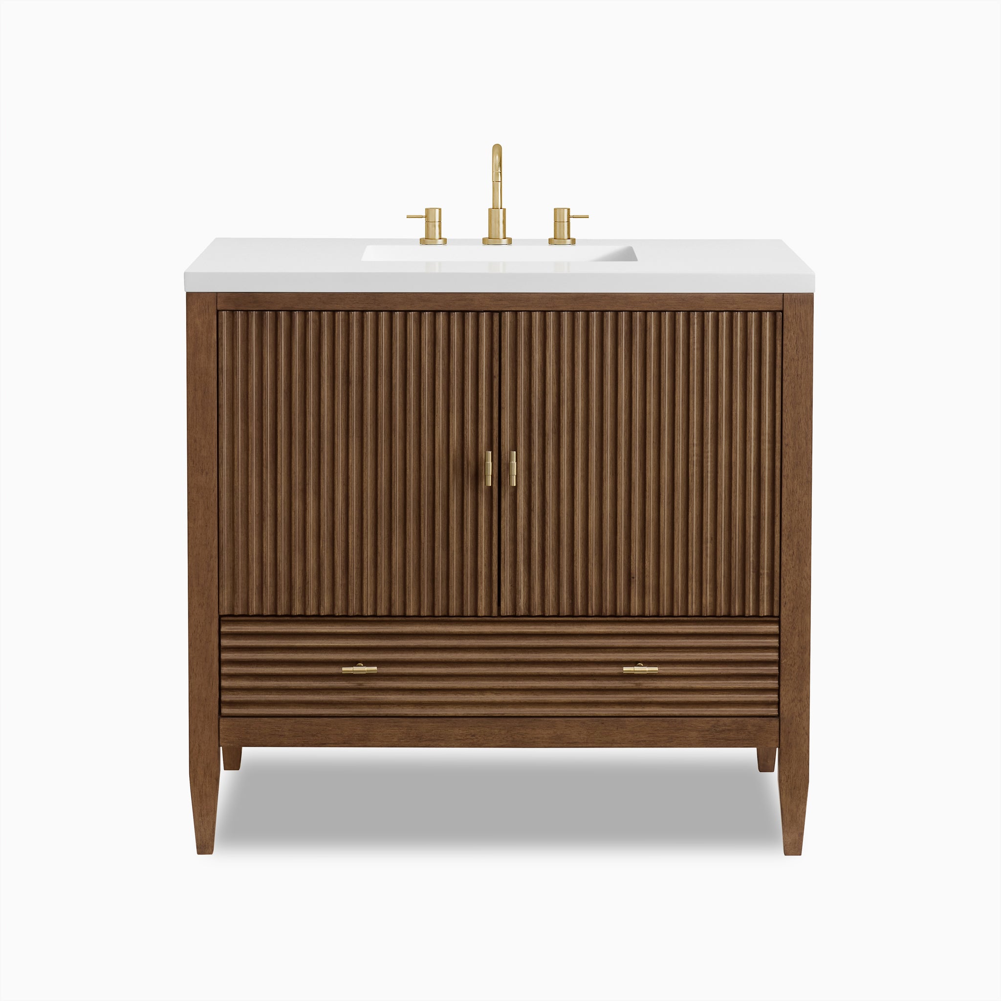 Sasha 36" Single Vanity in Mid Century Walnut with 3 cm White Zeus Qua