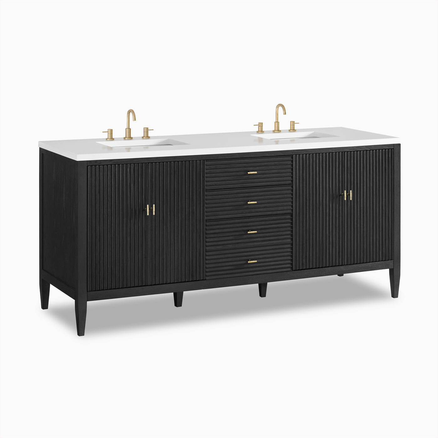 Sasha 72" Double Vanity in Carbon Oak with 3 cm White Zeus Quartz Top