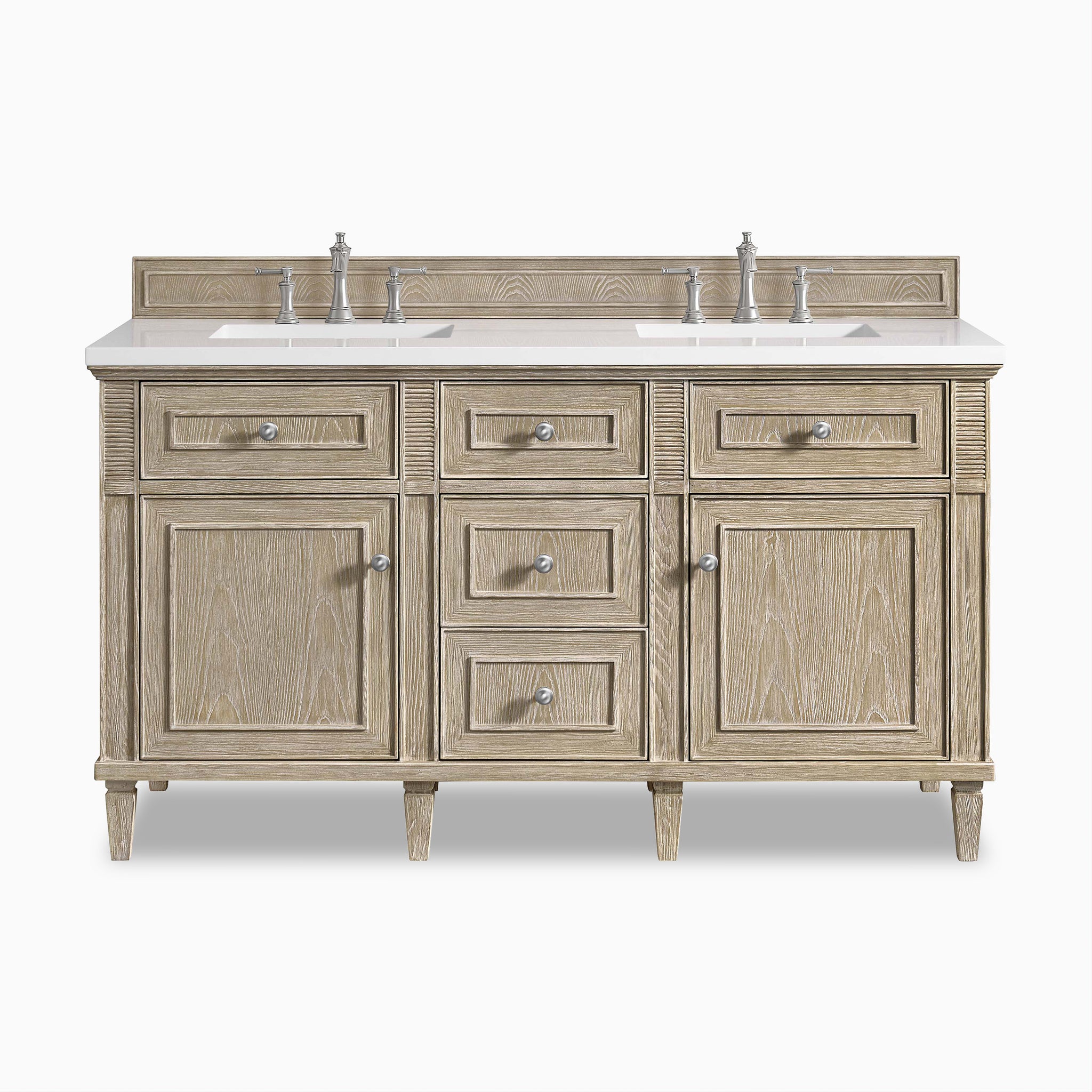 Elodie 60" Double Vanity in Whitewashed Oak with 3 cm White Zeus Quart