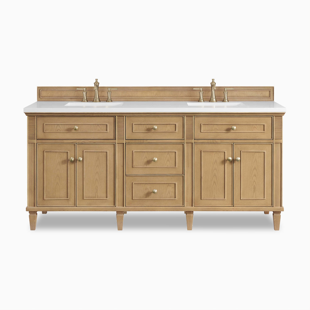 Elodie 72" Double Vanity in Light Natural Oak with 3 cm White Zeus Qua