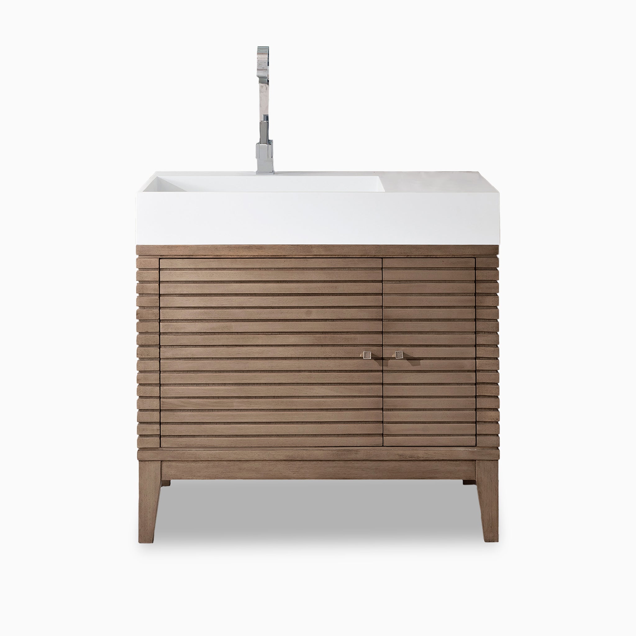 Easton 36" Single Vanity in Whitewashed Walnut with Glossy White Compo