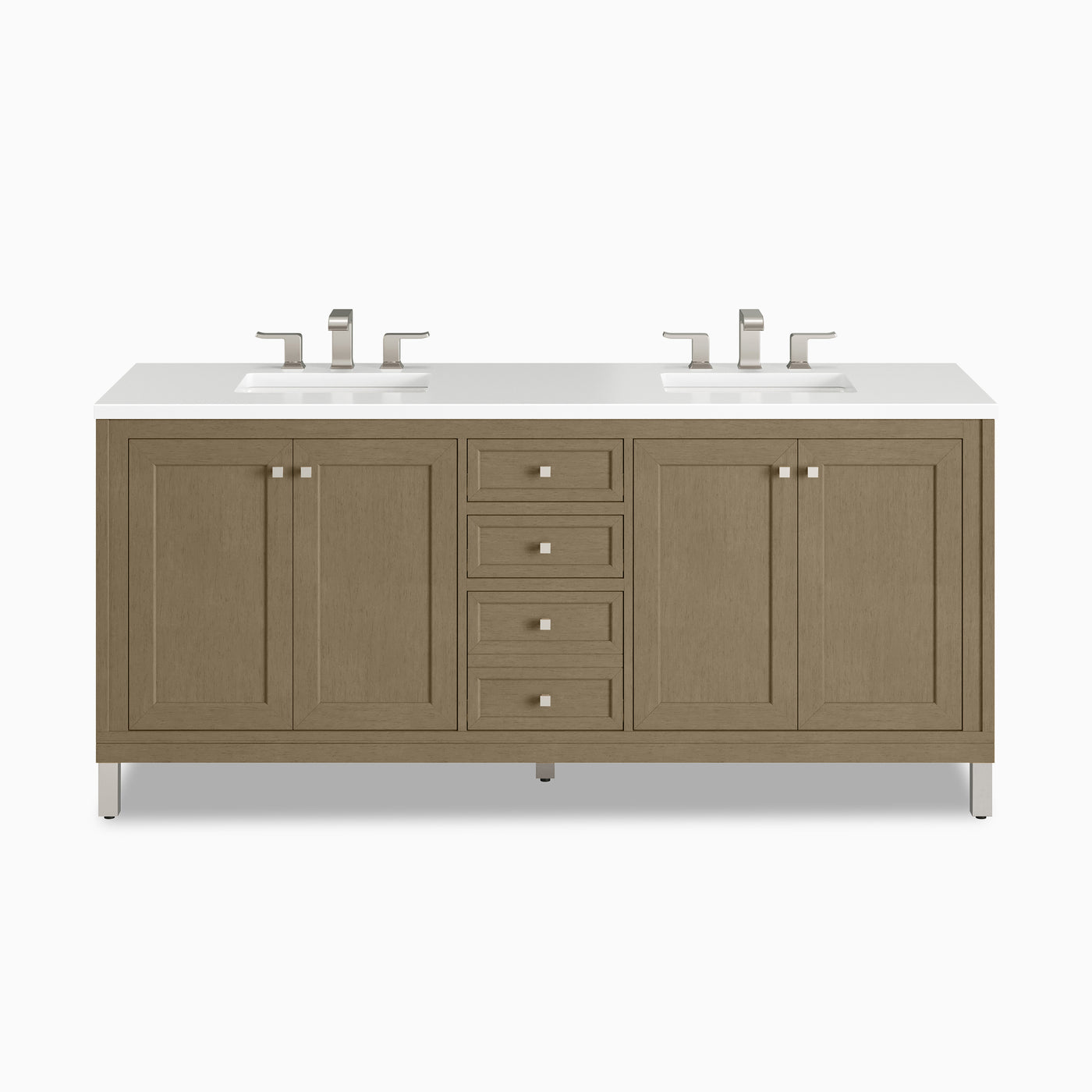 Janelle 72" Double Vanity in Walnut Whisper with 3 cm White Zeus Siles
