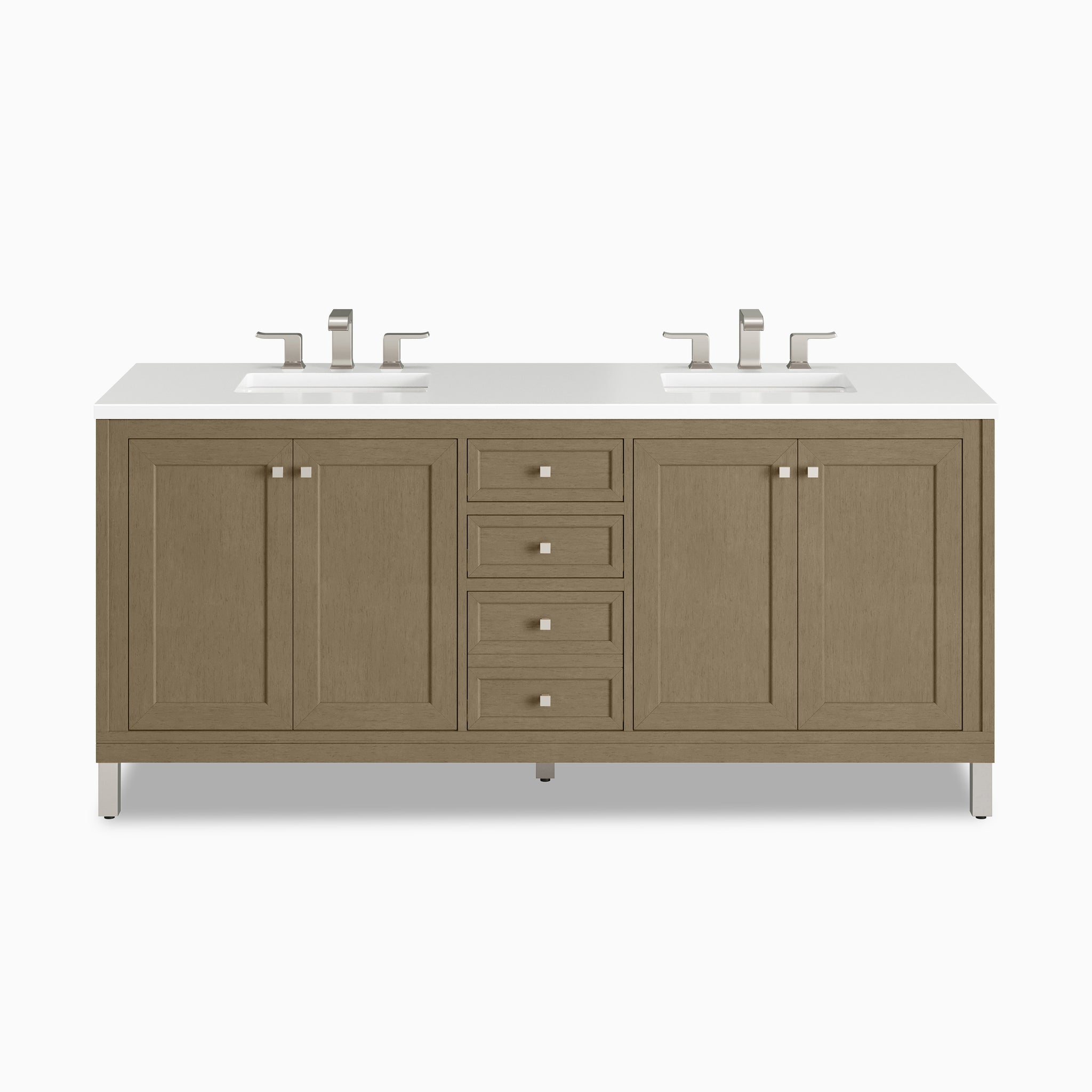Janelle 72" Double Vanity in Walnut Whisper with 3 cm White Zeus Siles