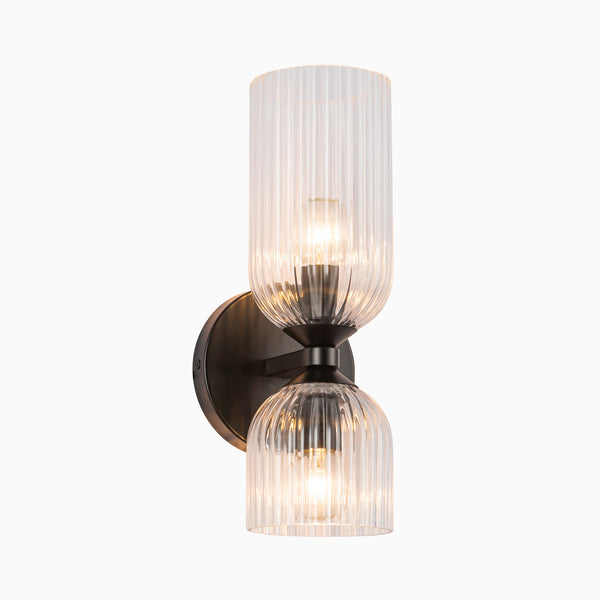 Madison 12" Socket Wall/Vanity Light in Matte Black/Clear Ribbed Glass
