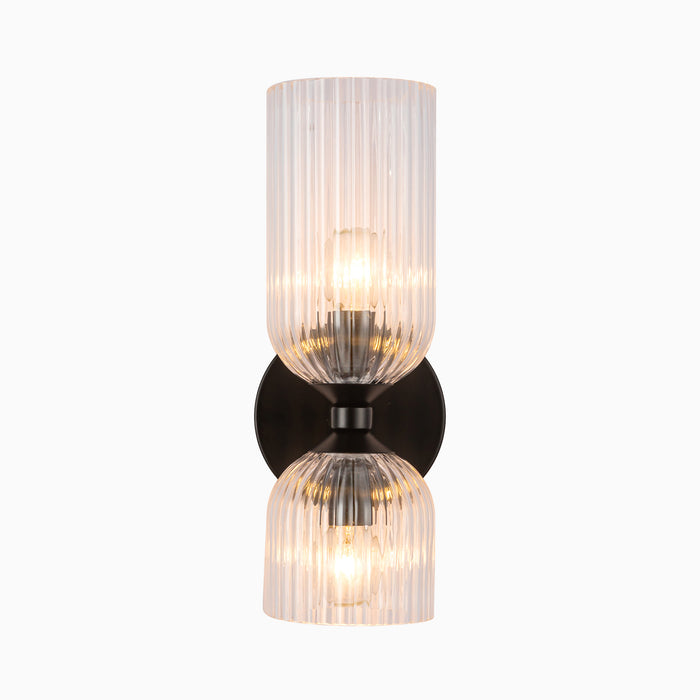 Madison 12" Socket Wall/Vanity Light in Matte Black/Clear Ribbed Glass