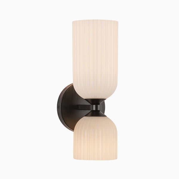 Madison 12" Socket Wall/Vanity Light in Matte Black/Glossy Ribbed Opal