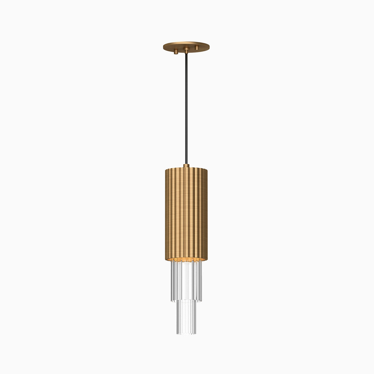 Pierson 4" LED Pendant in Aged Gold/Clear Ribbed Glass