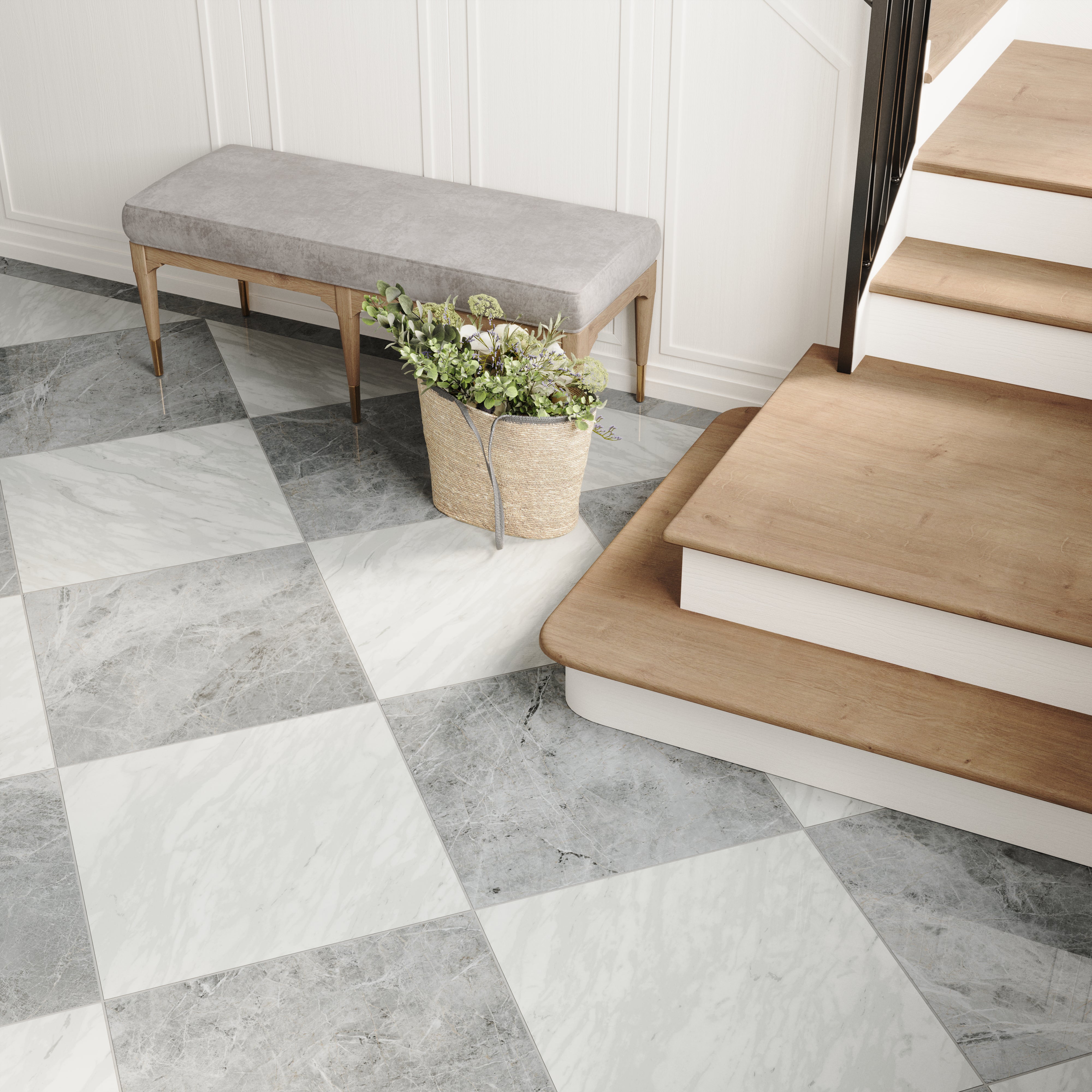 Blair 24x24 Polished Porcelain Tile in Volakas White