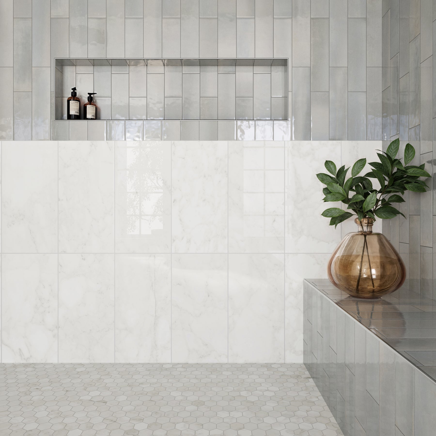 Aniston 12x24 Polished Porcelain Tile in Carrara Bianco