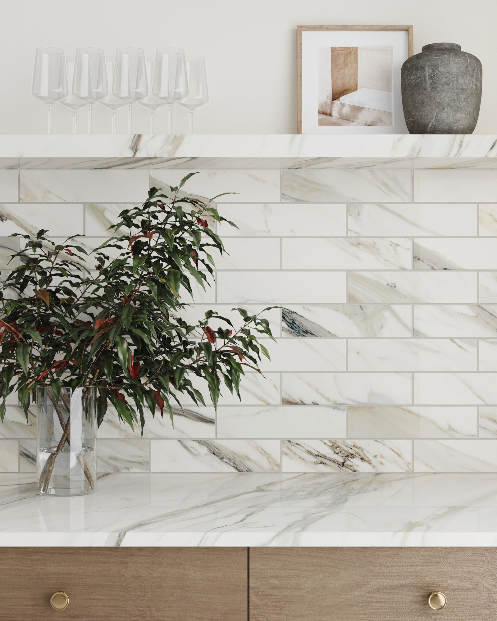 Aniston 3x12 Polished Porcelain Tile in Calacatta Cremo