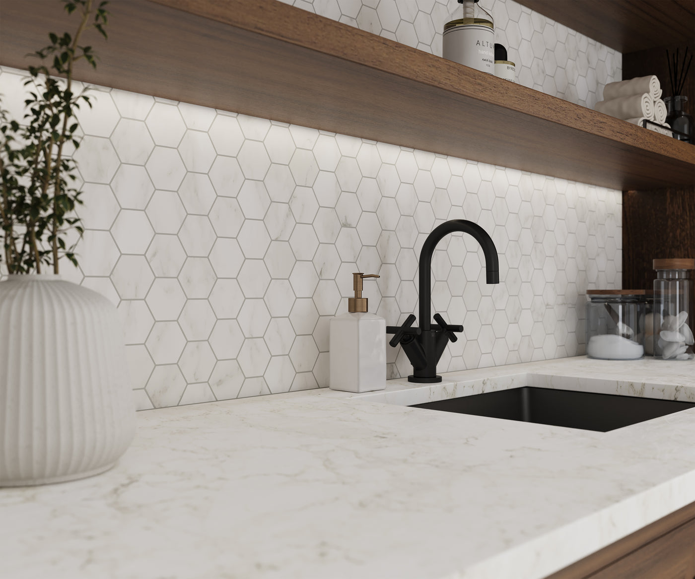 Aniston 2x2 Matte Porcelain Hexagon Mosaic Tile in Carrara Bianco