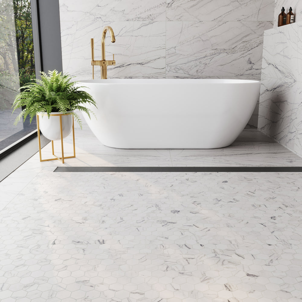 Aniston 2x2 Matte Porcelain Hexagon Mosaic Tile in Calacatta Quarzite