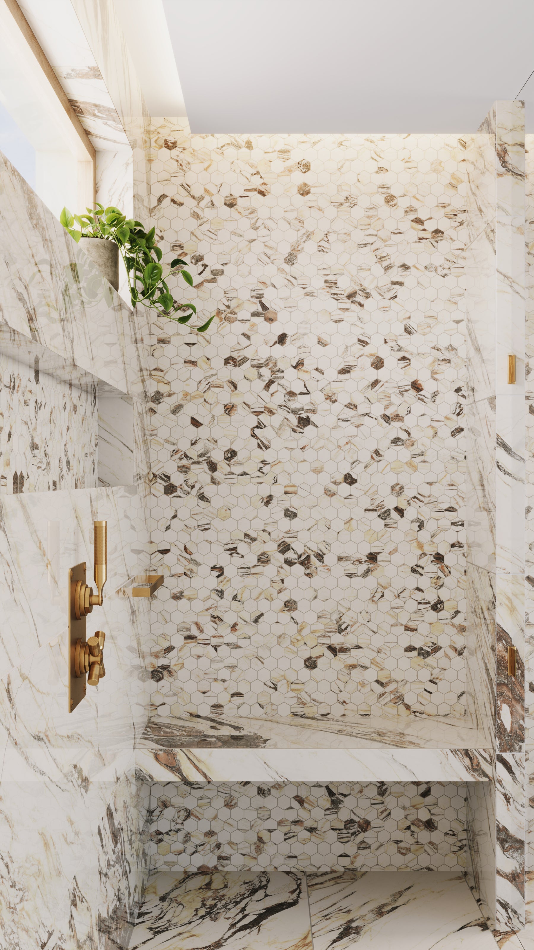 Aniston 2x2 Matte Porcelain Hexagon Mosaic Tile in Calacatta Viola