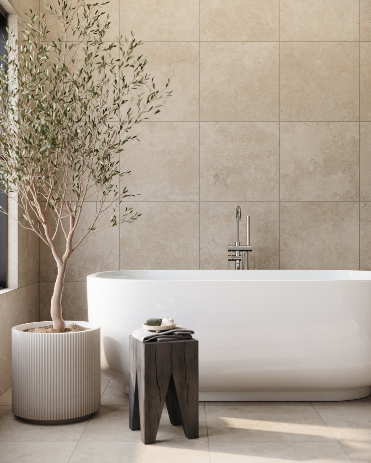 Leona 24x24 Matte Porcelain Tile in Marfil