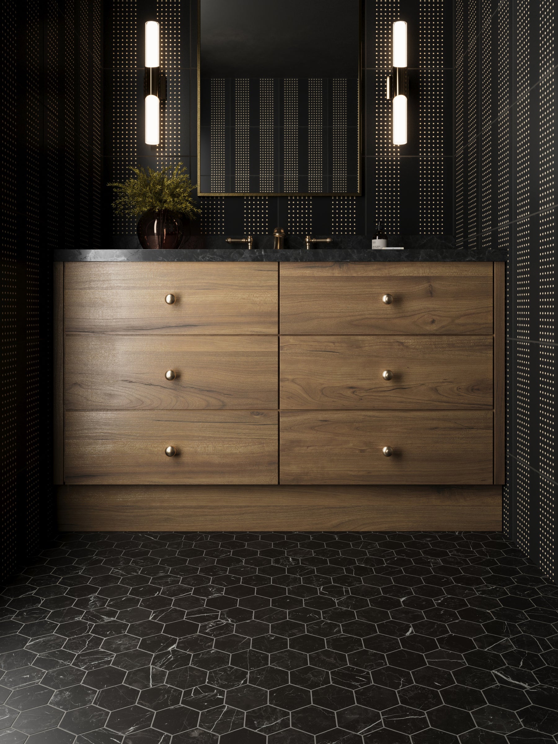 Leona 3x3 Matte Porcelain Hexagon Mosaic Tile in Nero Marquina