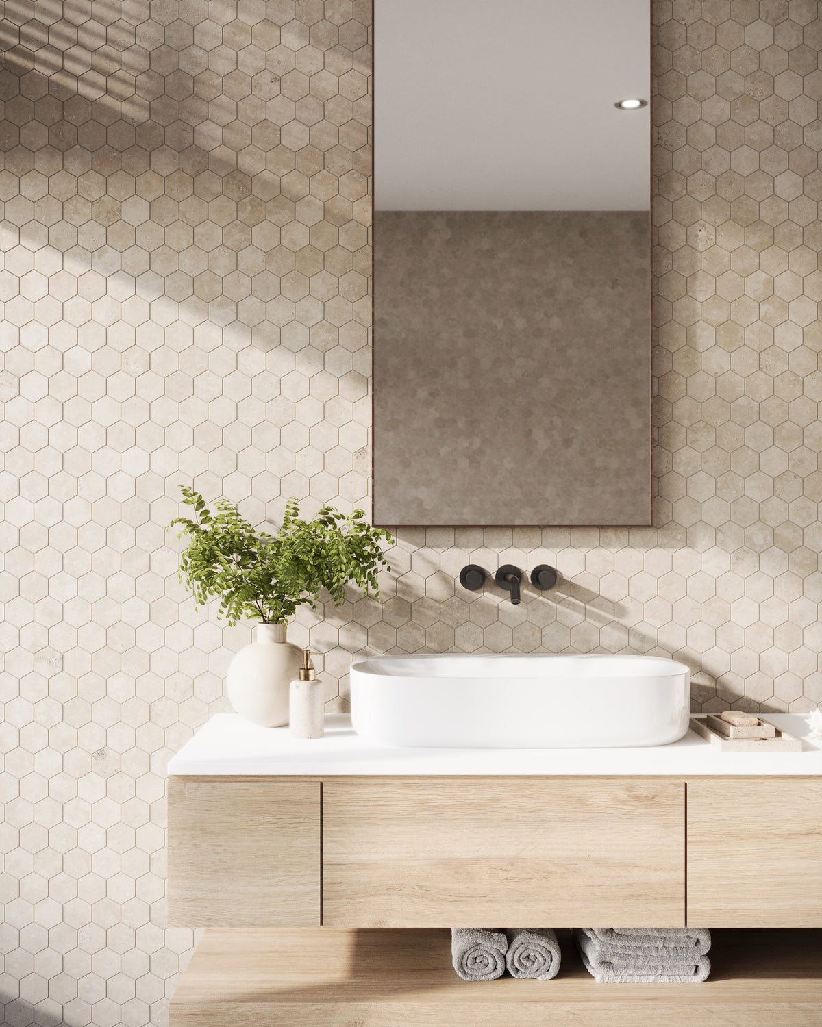 Leona 3x3 Matte Porcelain Hexagon Mosaic Tile in Marfil