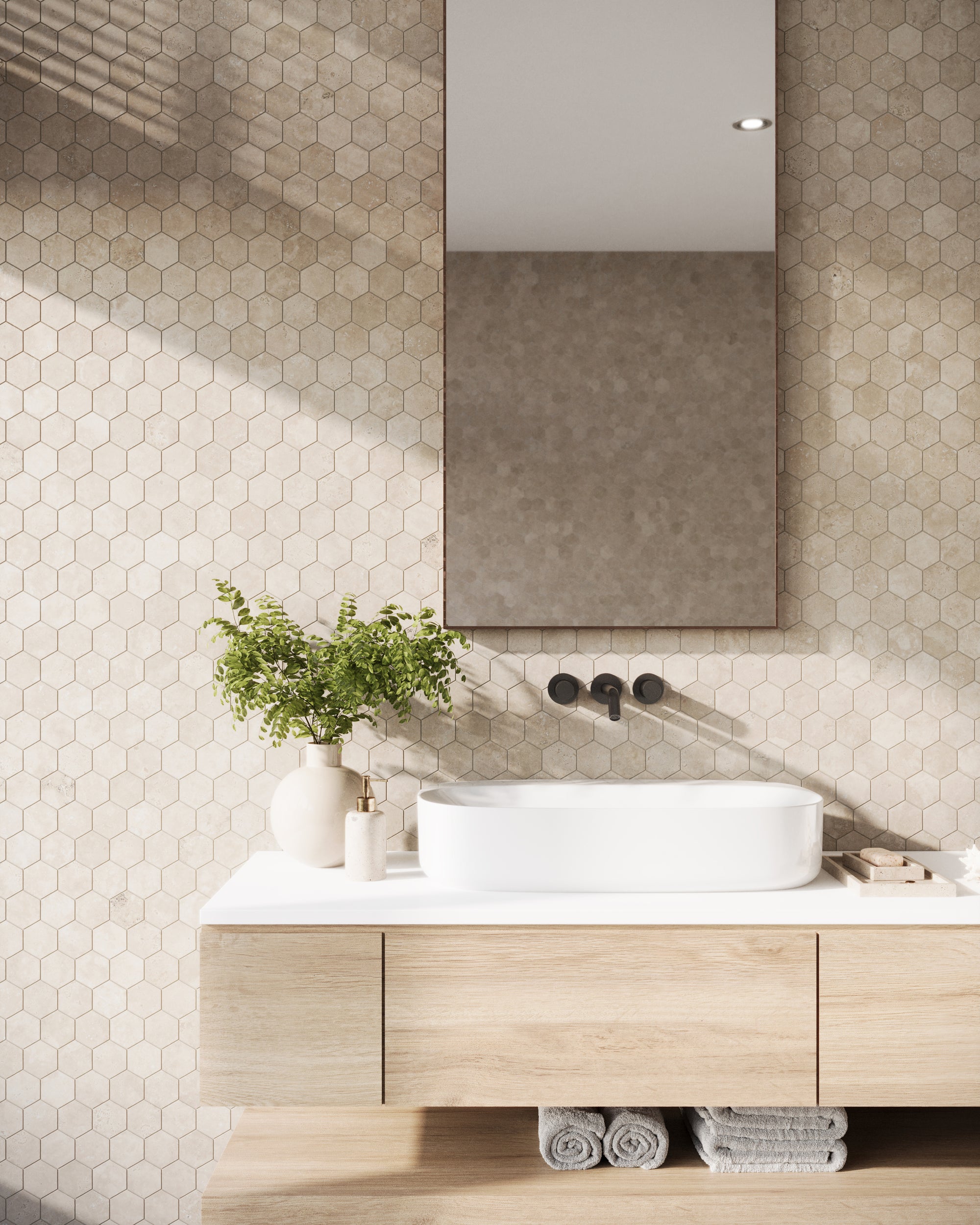 Leona 3x3 Matte Porcelain Hexagon Mosaic Tile in Marfil