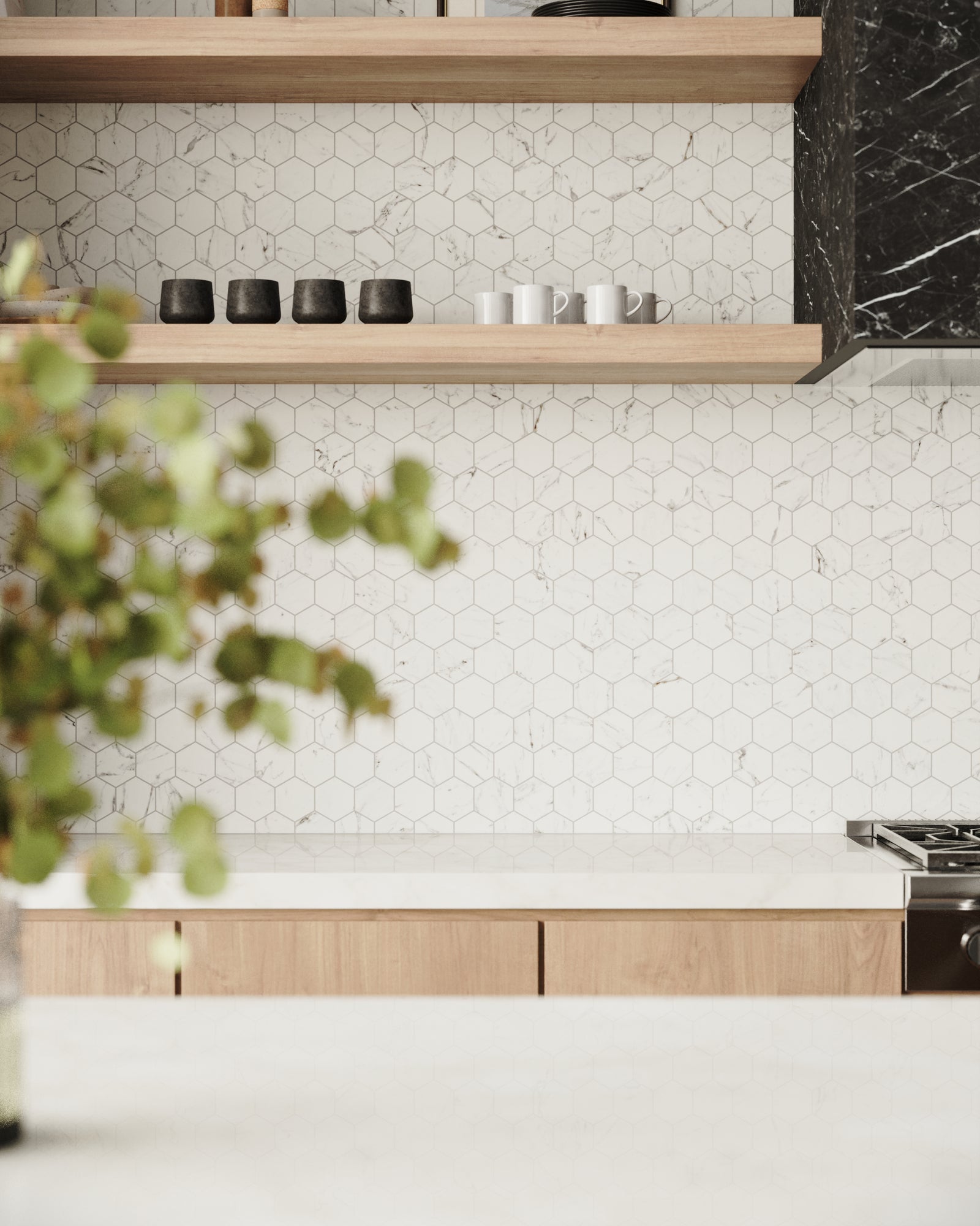Blair 3x3 Matte Porcelain Hexagon Mosaic Tile in White Carrara