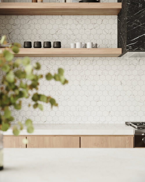 Blair 3x3 Matte Porcelain Hexagon Mosaic Tile in White Carrara