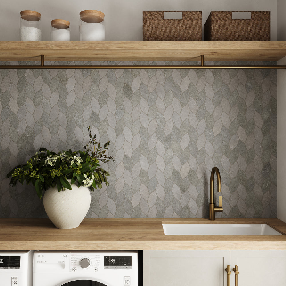 Shea 12.5x15 Matte Porcelain Leaf Mosaic Tile in Cool Blend