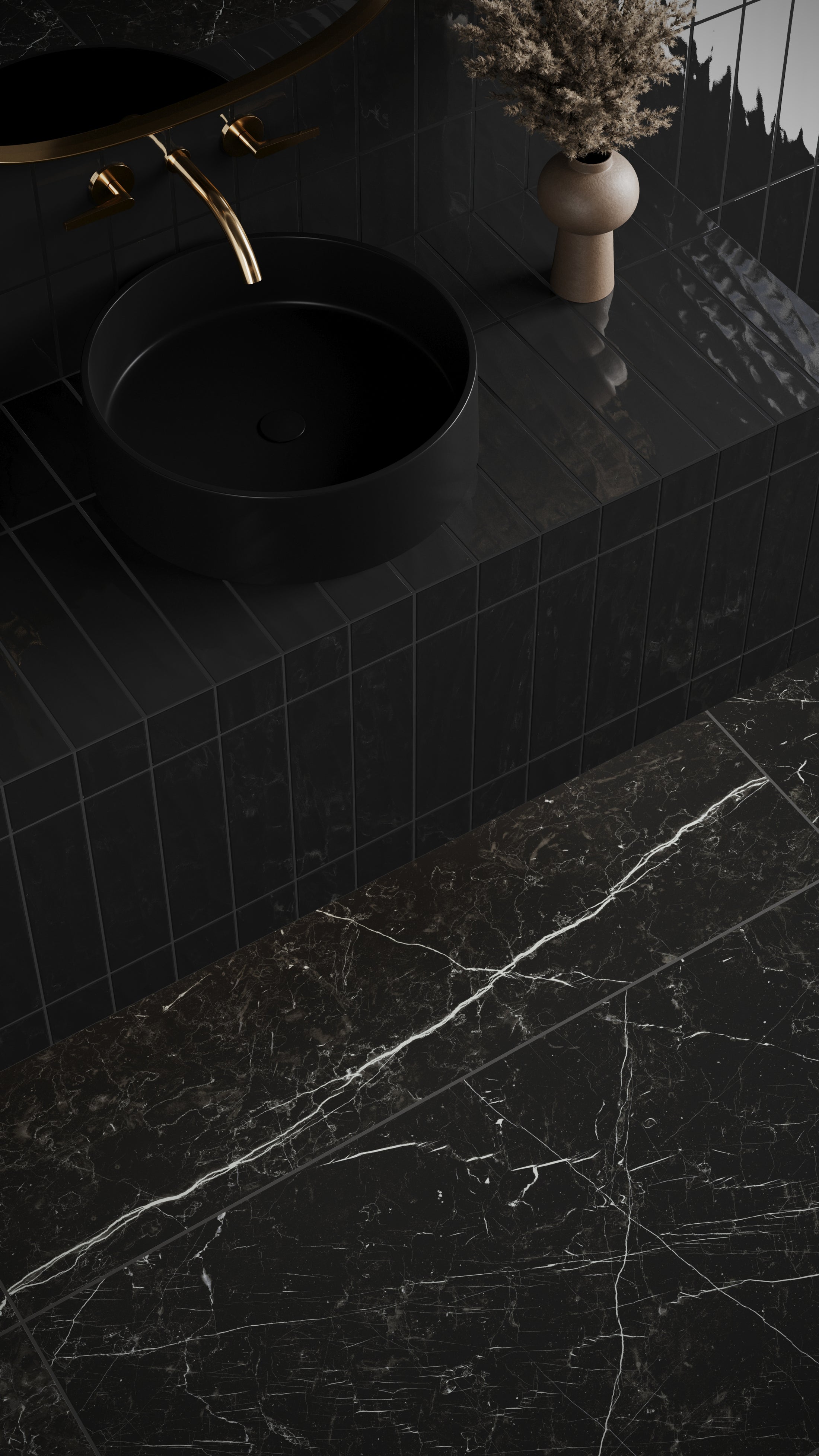 Leona 24x48 Matte Porcelain Tile in Nero Marquina